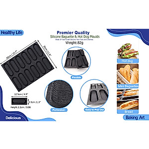 heffiso Silicone Baguette Moulds Mini Hot Dog Bun Mold Bread Bun Mold Pans Non-Stick Reusable Sandwich Baking Form French Bread Pan Hoagie Roll Baking Pans Perforated Mould 12-Loaf Bread Pans