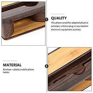 ULTECHNOVO Cell Phone Stand, Wooden Cell Phone Stand with Sound Amplifier Portable Wood Cellphone Dock on Desk Bamboo Bed Stand Mount Cradle Loud Speaker for Phone(Brown)