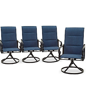 PatioFestival Patio Dining Chairs Set 4 Pieces Textilene Outdoor High Back Swivel Rockers with All Weather Frame (Blue)