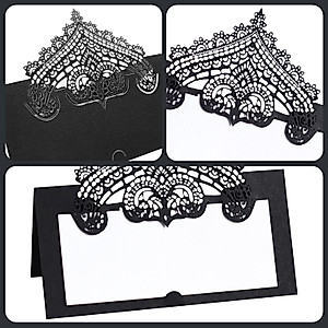 50 Pcs Laser Cut Wedding Place Cards Tented Name Card Folded Cards Blank Cardstock for Wedding, Banquet tables,Table Setting, Buffet, Baby Shower, Bridal Shower (Black)
