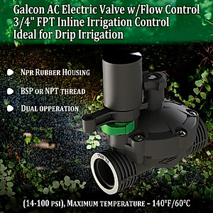 Galcon YLZ 3/4-inch Solenoid Globe Valve AC 24V FPT Irrigation Control Inline w/Flow Control Reinforced Plastic, Drip Irrigation, Greenhouse Residential & small Commercial Sites GAVASY312Q9