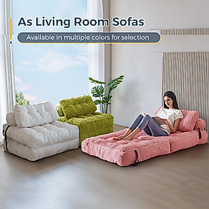 MAXYOYO Folding Sofa Bed, Convertible Sleeper Chair with Pillow Foldable Mattress with Back Support, Portable Fold Out Chair Bed Comfy Floor Sofa Lounge for Living Room Bedroom, Green, Single