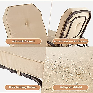 U-MAX Adjustable Outdoor Chaise Lounge Chair Patio Lounge Chair Recliner Furniture with Armrest and Cushion for Deck, Poolside, Backyard (Beige)