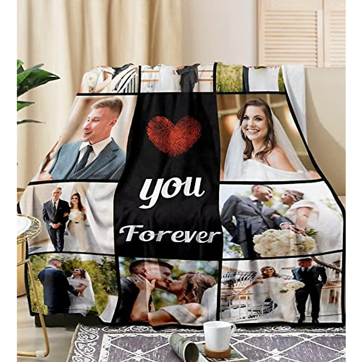 Zookao Custom Blankets with Photos and Text, Personalized Picture Blankets and Throws Memorial Blanket for Adults Couple Pets, Personalized Gifts for Birthday Anniversary Valentine's Day - 40"x50"