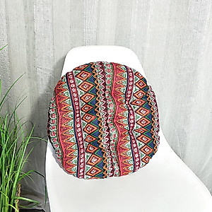 XSlive 2 Pack Boho Round Cotton Linen Chair Cushion Pads Soft Comfy Seat Cushions for Dining Chairs, Office Chairs, Hardwood Floors (Red Boho,Diameter 18")