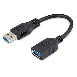 StarTech.com 6in Short USB 3.0 Extension Adapter Cable (USB-A Male to USB-A Female) - USB 3.1 Gen 1 (5Gbps) Port Saver Cable - Black (USB3EXT6INBK)