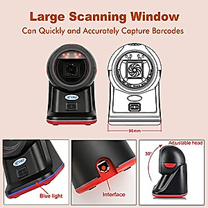 OBZ 1D 2D QR Hands-Free Barcode Scanner, Omnidirectional Automatic Sensing Scanning USB Wired Barcode Reader Adjustable Desktop Barcode Scanner for POS PC Supermarket Retail