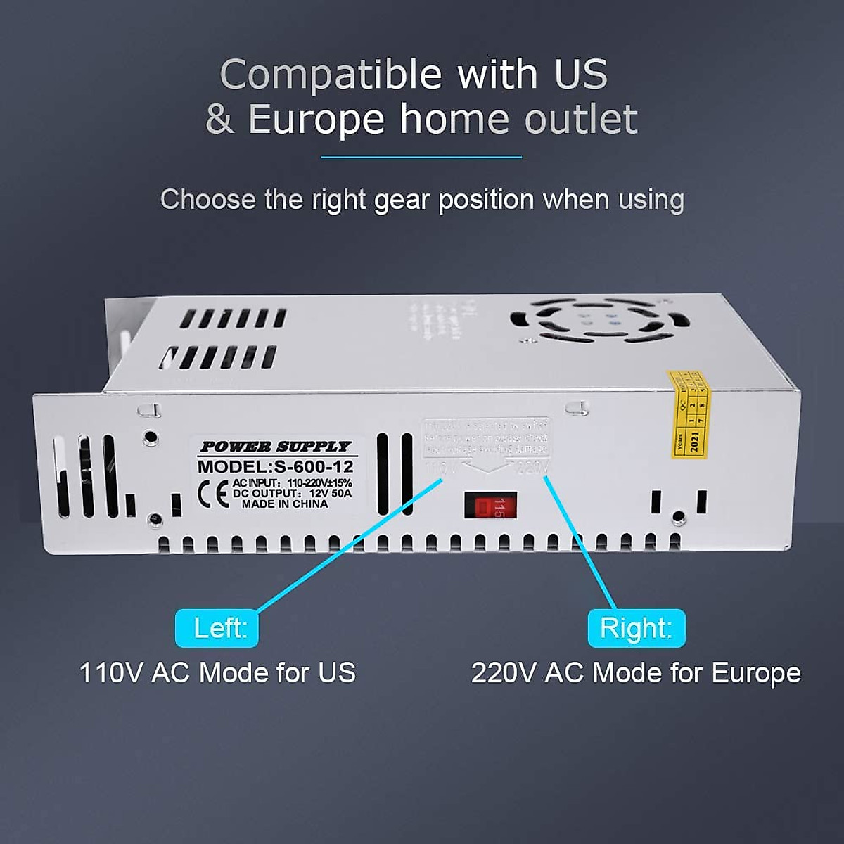 DC 12V 50A 600W Power Supply Adapter Transformer Switch AC 110V / 220V to DC 12V 20amp Switching Converter LED Driver for LED Strip Light CCTV Camera Security System Radio,Computer Project,3D Printer