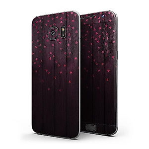 Design Skinz Design Skinz Falling Micro Hearts Over Burgundy Planks of Wood Full-Body Wrap Decal Skin-Kit for The Galaxy S8 Plus