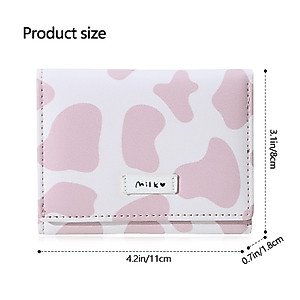 Girls Cute Cow Print Tri-folded Key Case Wallet PU Leather Cartoon Small Wallet Cash Pocket Card Holder ID Window Purse Coin Purse Money Small Short Wallet (pink)