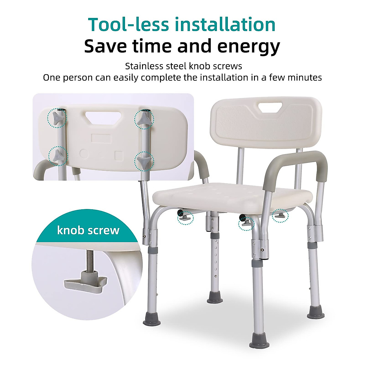Tool-Free Assembly Spa Bathtub Shower Lift Chair, Adjustable Shower Bench, White Bathtub Lift Chair with Arms