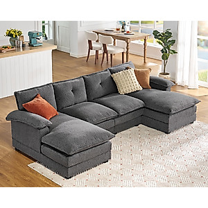 Jocisland 115 Inch Sectional Couch, Modular Sectional Sofa- Double Layer Seat Cushions, U Shaped Couch- Comfy Couches for Living Room, Grey Chenille