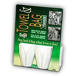 Gadjit Kitchen Towel & Plastic Bag Hanger (White, Pack of 2) -- Clever Device Hangs Over Any Cabinet Door or Drawer to Create an Instant Towel or Waste Bag Holder