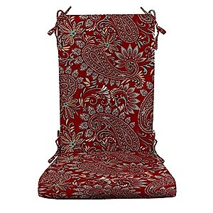 RSH Décor Indoor Outdoor Foam Rocker Rocking Chair Pad Cushions, Fits Cracker Barrel Rocker, Cushion Back 18" W x 24" H and Seat 18" W x 20" D, Choose Color (Eastman Berry Red Paisley)