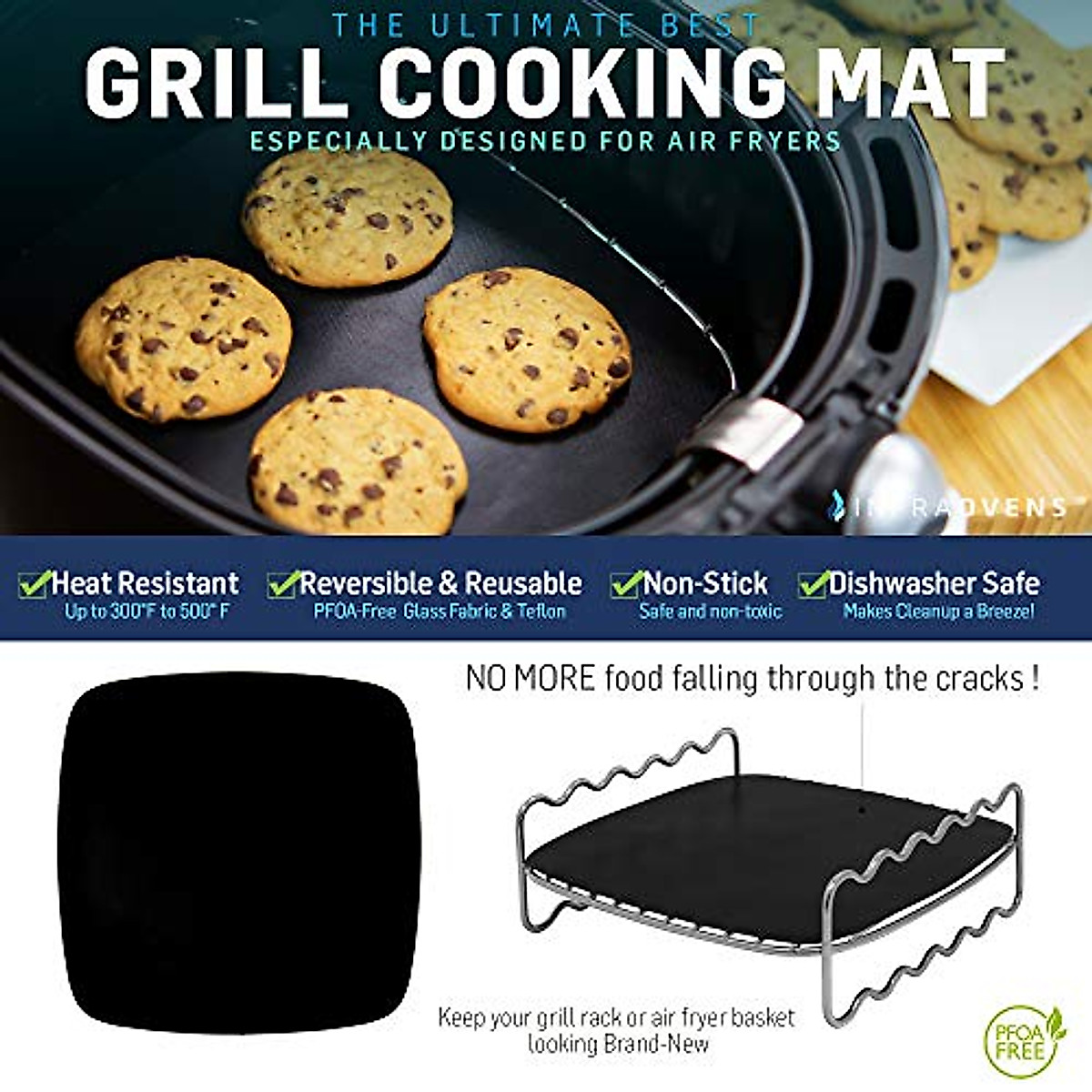 Air Fryer Rack Accessories Compatible with Power Airfryer Oven Vortex, Bagotte, Master Culinary, Paula Deen, Philips, Yedi, Secura, More | Skewer + Kebab Accessory for Cooking + Grilling