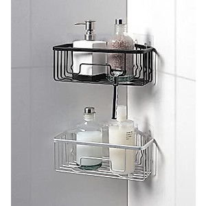 SunnyPoint RustProof Aluminum Wall Mount Shower Caddy Basket Shelf; Adhesive Hook Pad Included (Triangle, BLK)