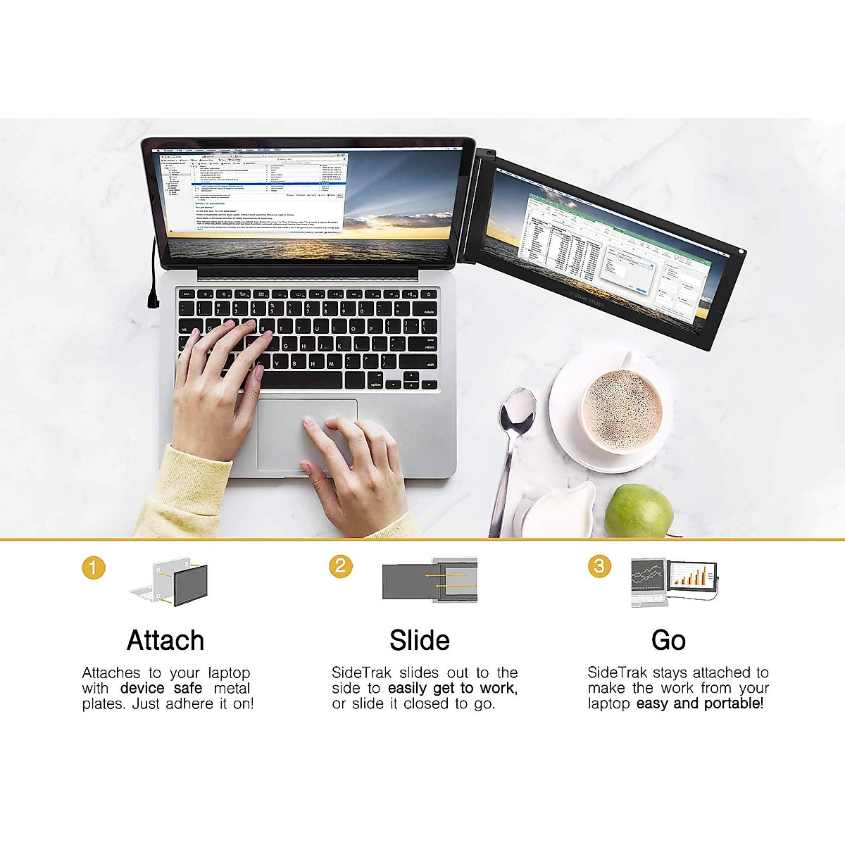 SideTrak Slide Portable Monitor for Laptop 12.5" FHD 1080P IPS Attachable Laptop Screen | Efficient USB Power | Compatible with Mac & Chrome 13" -17" Laptops (Patent Pending) | Black