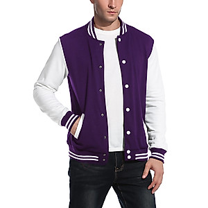 COOFANDY Men's Stylish Varsity Jacket Plain Baseball Jacket Casual Letterman Jacket