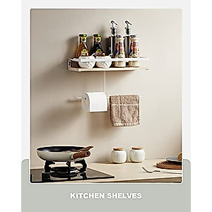 olysmto Floating Shelves, Bathroom Shelf with Paper Towel Holder Hair Dryer Rack, Kitchen Wall Organizer Storage Shelving - Maple Faux Wood