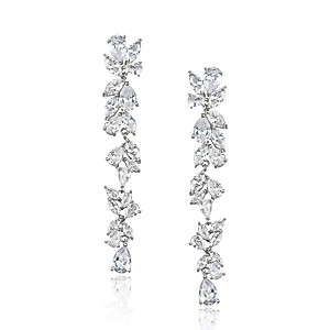 SWEETV Cubic Zirconia Bridal Earrings for Women Brides, Silver Crystal Chandelier Wedding Drop Earrings for Prom or Pageant