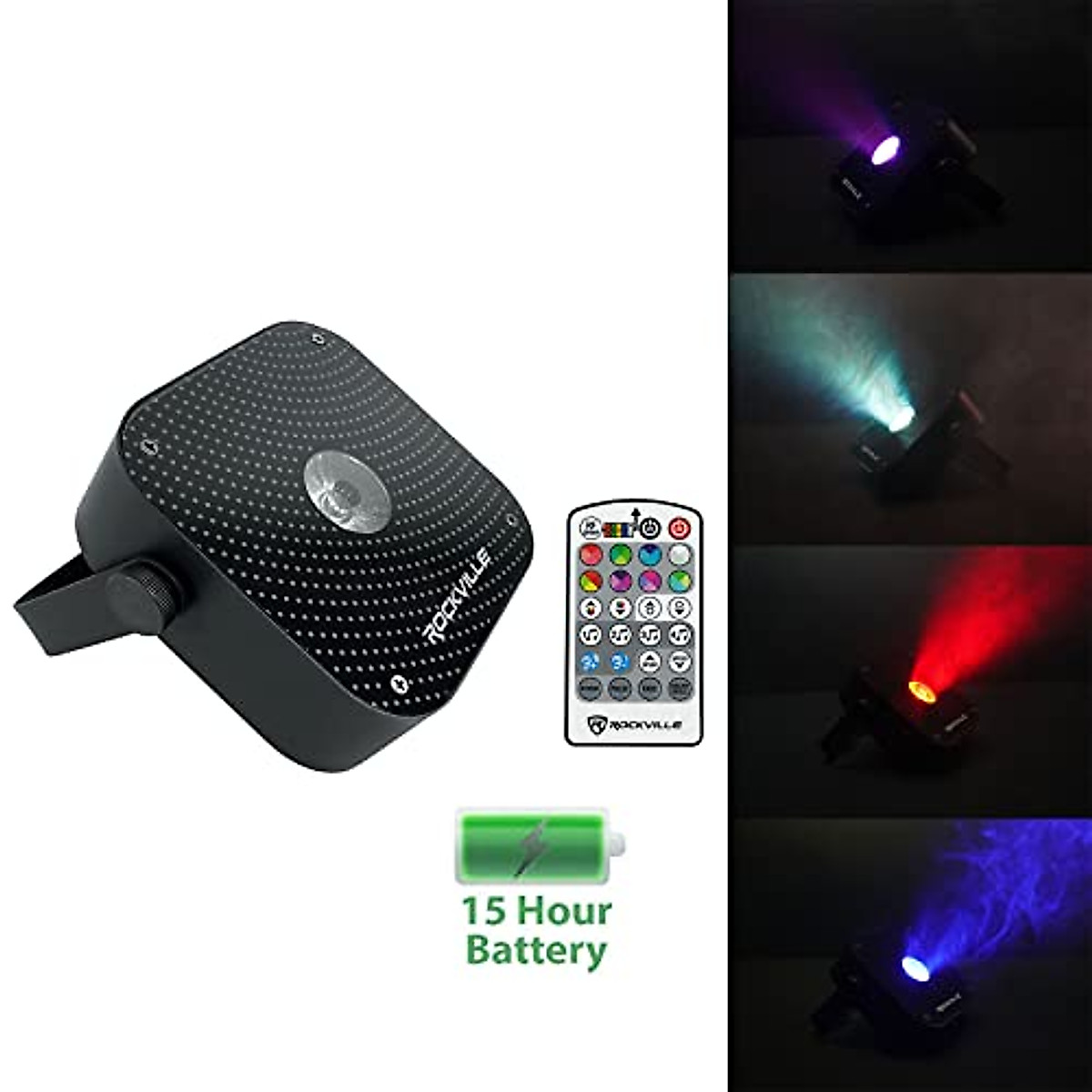 Rockville Mini RF1 V2 Black Recharegable Wash Light, RGBWA+UV, 12 Watts,| 4-Channel RF with Incldued Remote, 15 Hours Battery Life, Perfect for Parties, DJs, Events