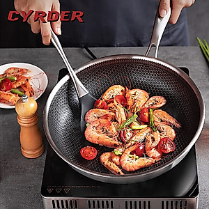 Cyrder Hybrid Nonstick 12.5Inch 316 Stainless Steel Pan, PFOA Free Wok, Dishwasher Oven Safe, Stay Cool Handle Skillet, Works with Induction Cooktop/Ceramic/Gas/Electric Stovetop