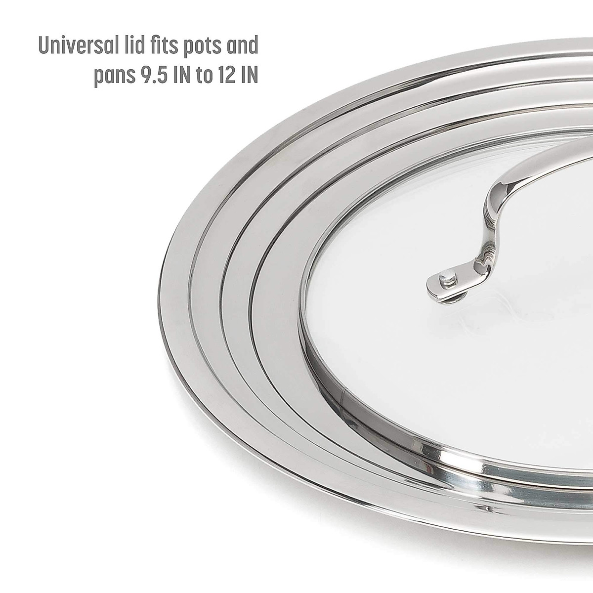 Goodful 12-Inch Stainless Steel Fry Pan with Universal Lid made from Stainless Steel and Glass Combo, Chrome