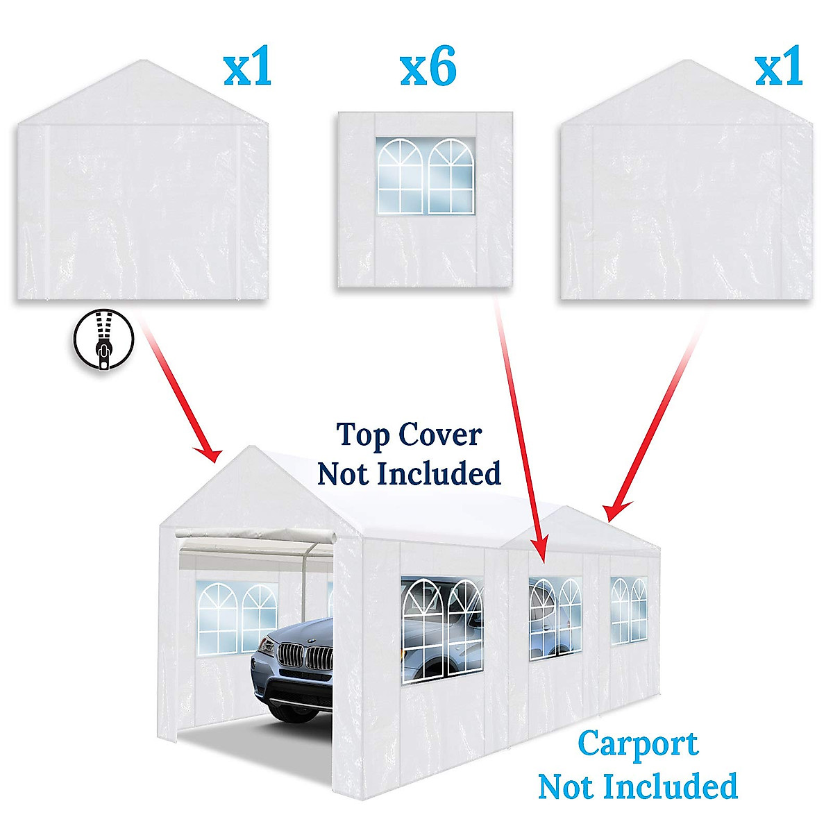 BenefitUSA Carport Side Wall for 10x20 Tent Garage, Replacement Canopy Sidewall White (Side Wall ONLY, Frame NOT Included)