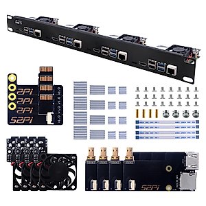 GeeekPi 1U Rack Mount for Raspberry Pi 4, 19" 1U Rackmount Supports 1-4 Units with 4pcs Fans, Aluminum Heatsinks, Micro HDMI Boards, TF Card to FPC Boards for Raspberry Pi 4B
