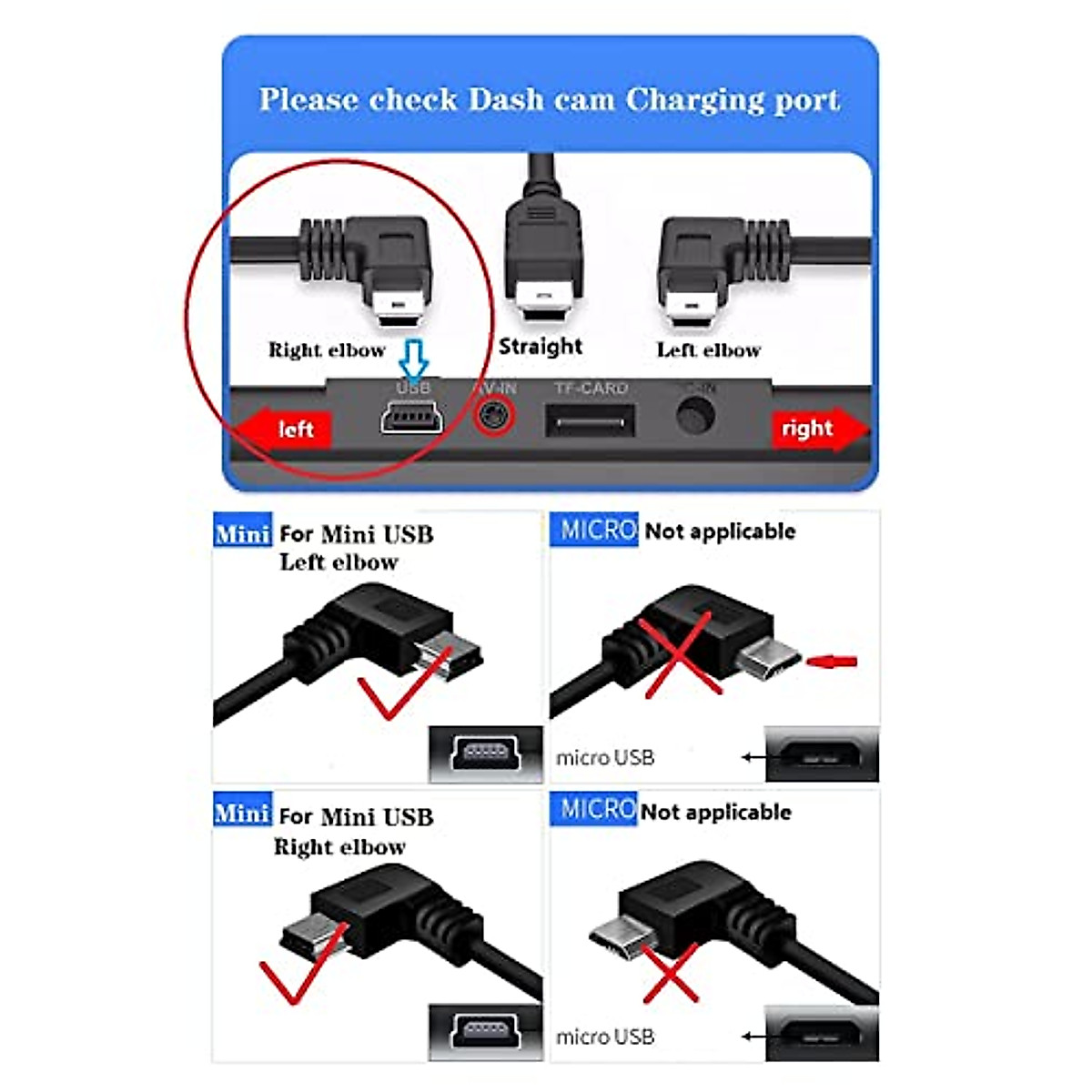 Dash Cam Charger Cable ，Garmin Charging Cable，Garmin Power Cable， for Garmin Dash Cam, Garmin GPS, MP3 Player，Garmin GPS Navigator, for 12V-24V Car and Truck Car Power Adapter Cable