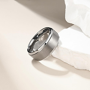 King Will BASIC Men's Tungsten Carbide Ring 8mm Polished Beveled Edge Matte Brushed Finish Center Wedding Band(11)