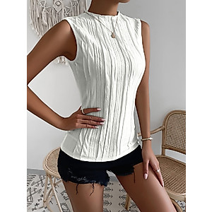 Verdusa Women's Sleeveless Mock Neck Textured Tank Top White S