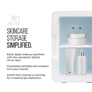 Chefman - Iceman Mirrored Beauty Fridge With LED Lighting, 6L Portable White Mini Refrigerator, Skin Care, Makeup Storage, Chill Cosmetics & Face Masks, Small For Desktop Or Travel, Cool & Heat