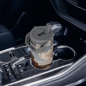 BWQJKUO Large Capacity Car Cup 30 Oz Stainless Steel Old Wild West Cowboy Town Printed Travel Mug Leak-proof Flip Straw Tumbler with Handle,keeps Cold Or Ho