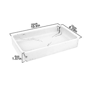 Emibele Vanity Tray, Marble Bathroom Kitchen Sink Tray Dresser Tops Decor Tray Jewelry Dish Large White Tray for Candle Towels Perfume Shampoo, Ink White