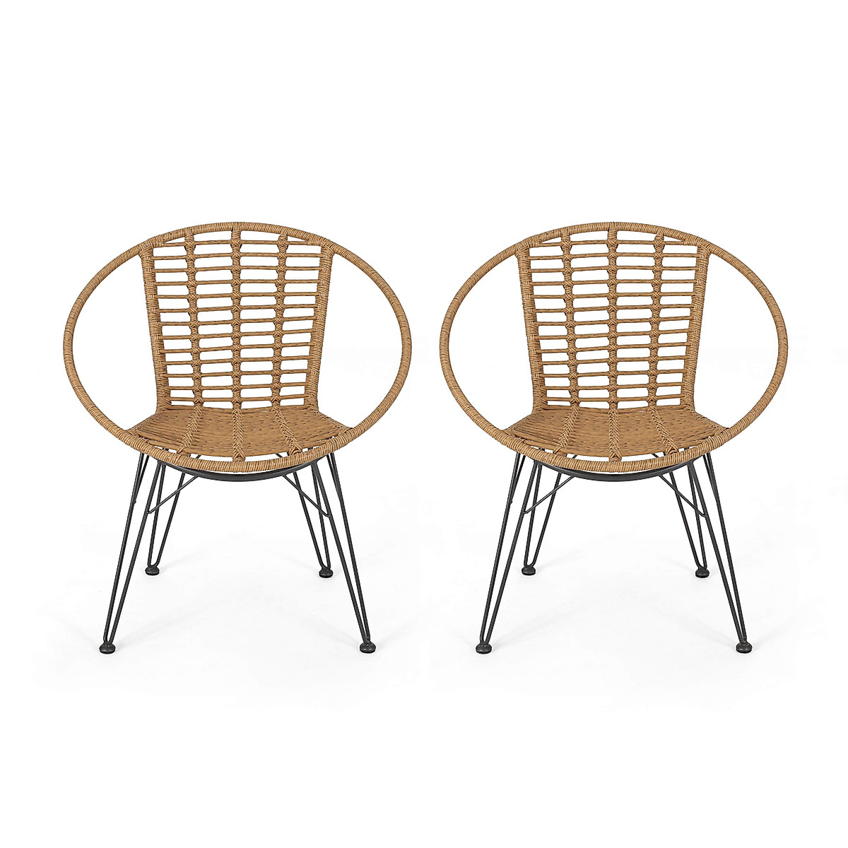 GDFStudio Outdoor Wicker Dining Chairs (Set of 2), Light Brown and Black