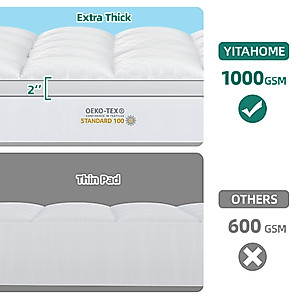 YITAHOME Mattress Pad King Thick Mattress Topper, Bedding Quilted Fitted Soft Mattresses Top, Cooling Breathable Fluffy Mattress Protector with 8-21 Inch Deep Pocket, White