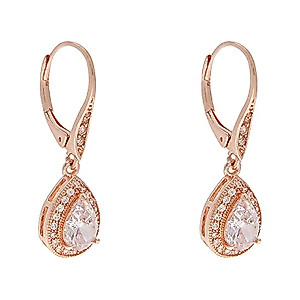 Anne Klein "Classics" Rose Gold-Tone Cubic Zirconia Leverback Pear Shape Drop Earrings