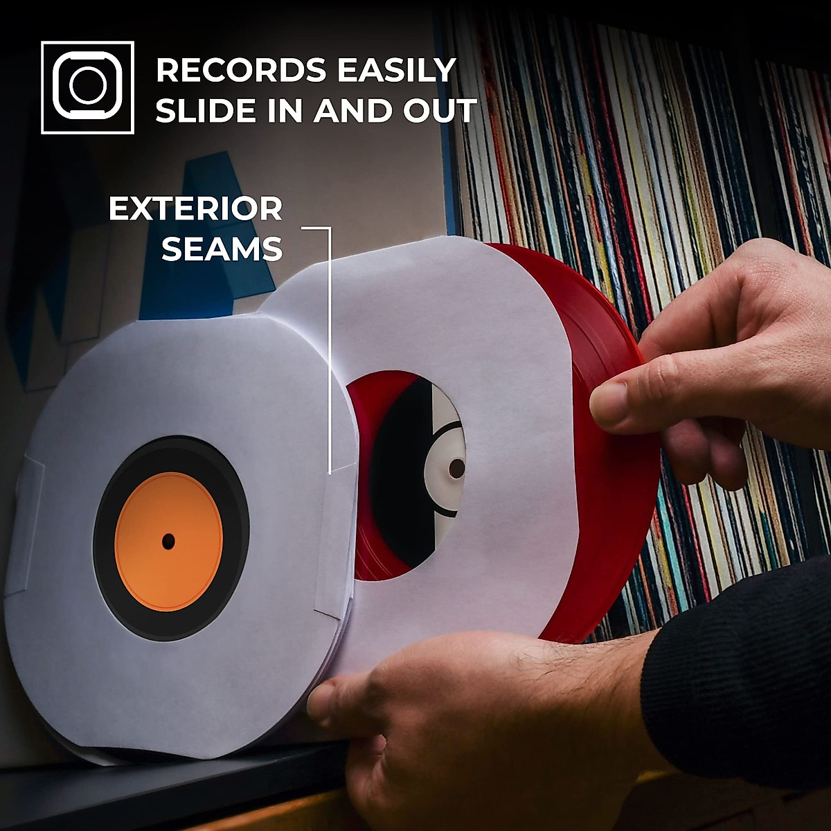 Big Fudge Vinyl Record Inner Sleeves 100x | Made from Heavyweight & Acid Free Paper | Album Covers with Round Corners for Easy Insert | Slim Record Jackets to Protect Your LPs & Singles | 7"