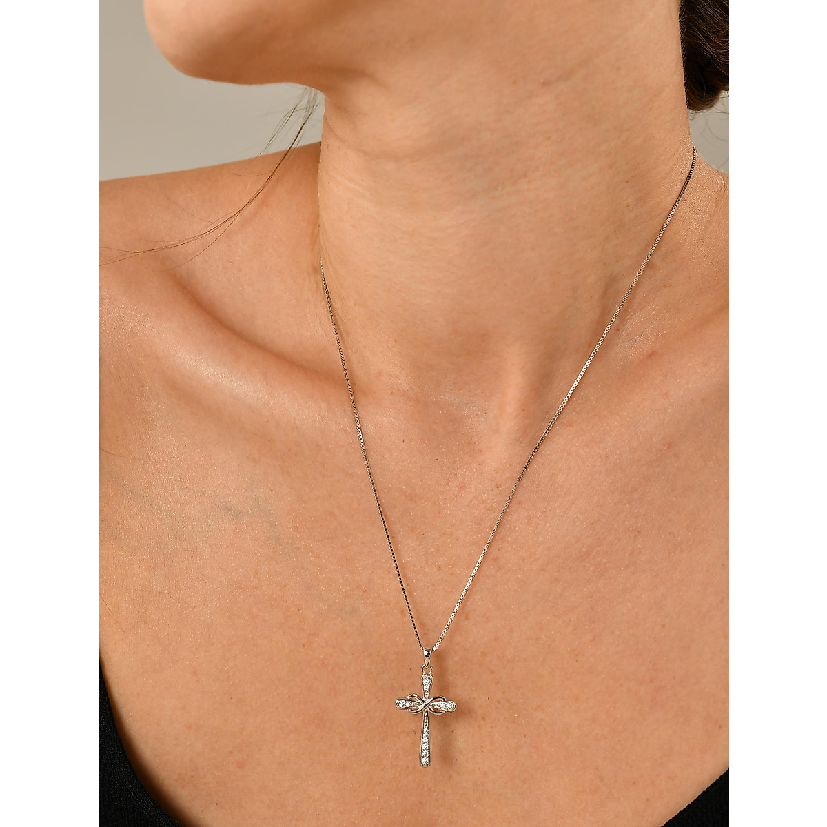 YL Women's Cross Necklace Sterling Silver Infinity Crucifix Pendant Cubic Zirconia Criss Jewelry