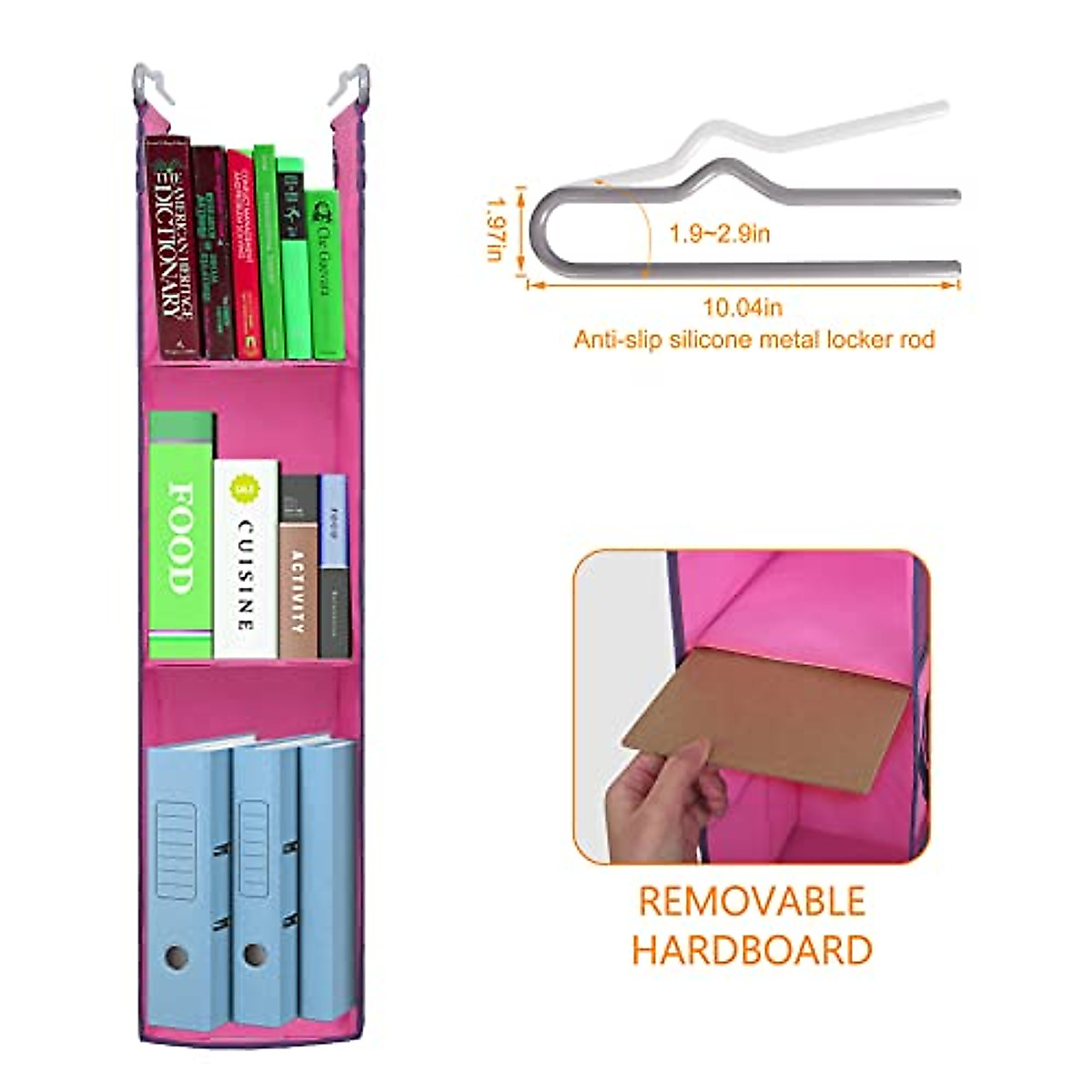 Libeder 3 Shelf Hanging Locker Organizer for School, Work, Gym, Closet, Adjustable Hanging Locker Accessories Shelves for Girls Boys, Hangs from Shelf, Rod to Create Storage Space(Pink-Purple)