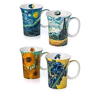 McIntosh Van Gogh Fine Bone China Set of 4 Mugs with Matching Gift Box (11 oz)