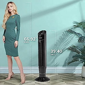 Antarctic Star Tower Fan 360°Oscillating Fan Quiet Cooling 24H Timer Remote Control Powerful Standing 8 Wind Speed 3 Wind Modes Ionizer Mode Bladeless Portable LED Display,Bedroom Office 40-Inch BLACK