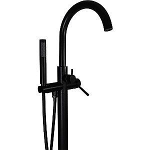 Westbrass DF02043-62 Floor Mount Freestanding Bathtub Filler Faucet with Handheld Shower, Matte Black