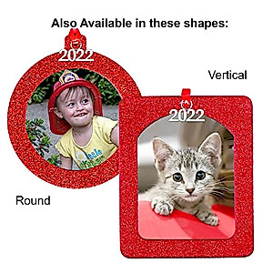 2022 Christmas Photo Frame Ornament, Magnetic Glitter with Non-Glare Photo Protector, Horizontal - Red, 3-Pack