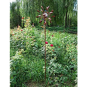 Solar Wind Spinner New 75in Jewel Cup LED Lighting Solar Powered Glass Ball with Kinetic Wind Spinner Dual Direction, Solar Windmill Spinner for Patio Lawn & Garden, Yard Spinner