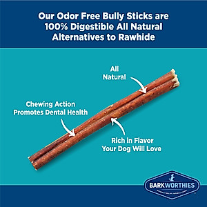 Barkworthies Odor-Free 6-inch Bully Sticks (5 Pack) - Healthy Dog Chews - Protein-Packed, Highly Digestible, All-Natural Rawhide Alternative Dog Treats - Promotes Dental Health