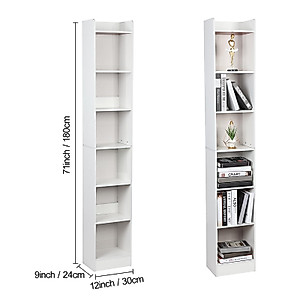 Generic 71 Inches Tall Narrow Bookshelf, Slim Bookshelf, Corner Bookshelf 6 Tier Cube Display Shelf Storage Organizer for Small Space for Bedroom, Living Room, Office, Study Room (White), 14084982