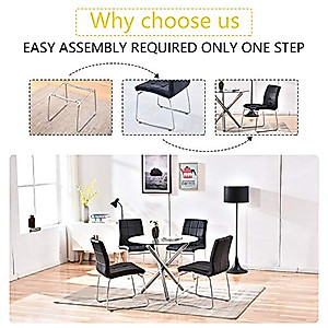 Modern Dining Table Set for 2 Round Glass Table and Faux Leather Chairs Set 3 Piece Dining Set for Kitchen,Dining Room,Afternoon Tea (Table + 2 Black Chairs)