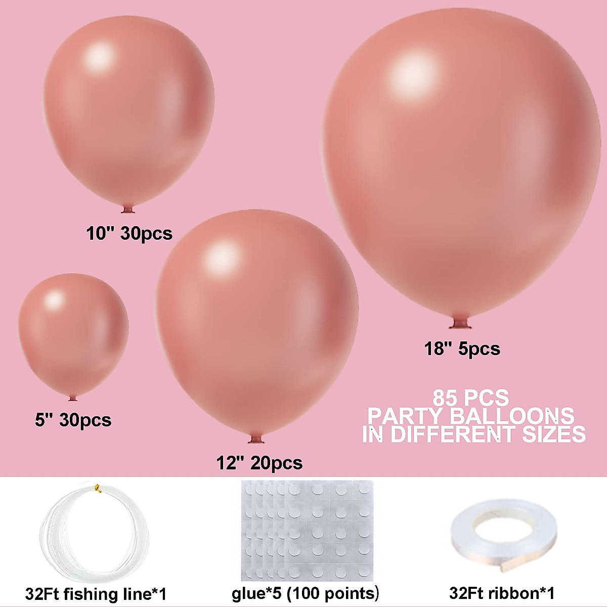 Dusty Pink Balloons 85Pcs Vintage Dusty Pink Balloon Garland Arch Kit 5/10/12/18 Inch Matte Latex Dusty Pink Balloons Different Sizes as Birthday Baby Shower Wedding Bridal Shower Party Decorations